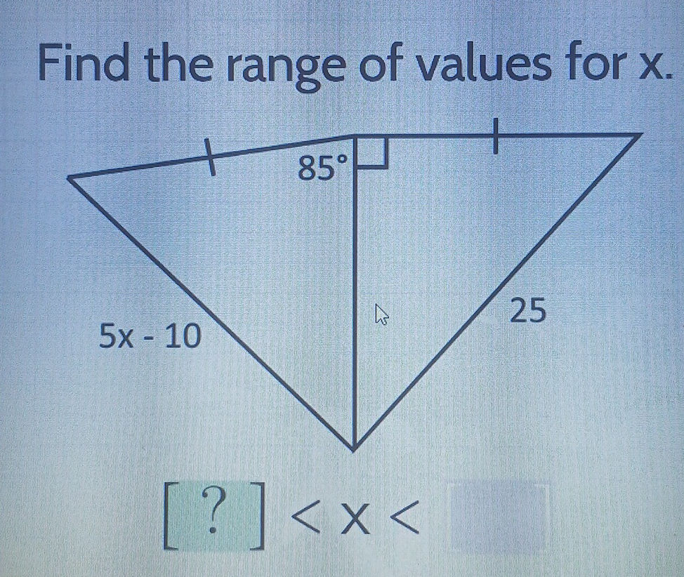 Find the range of values for x. 5x - 10 | StudyX