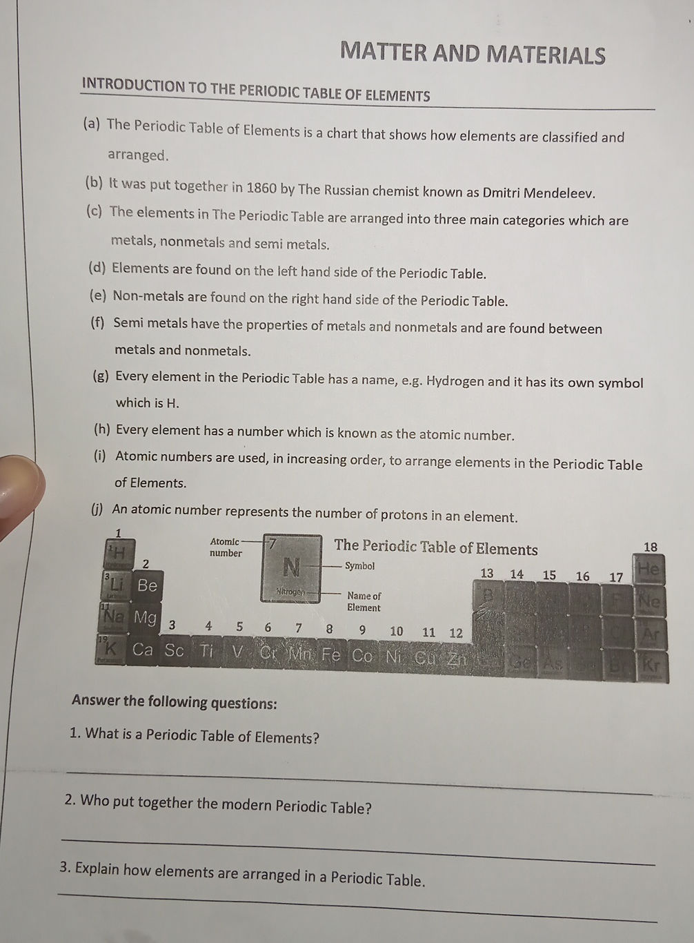 (a) The Periodic Table of Elements is a | StudyX