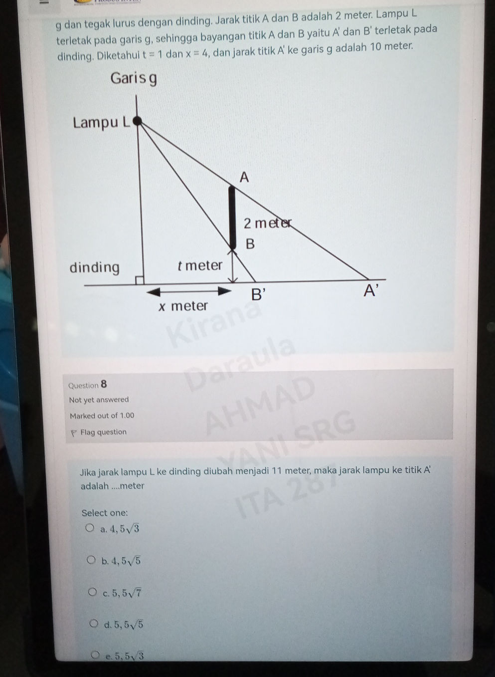 g dan tegak lurus dengan dinding. Jarak | StudyX