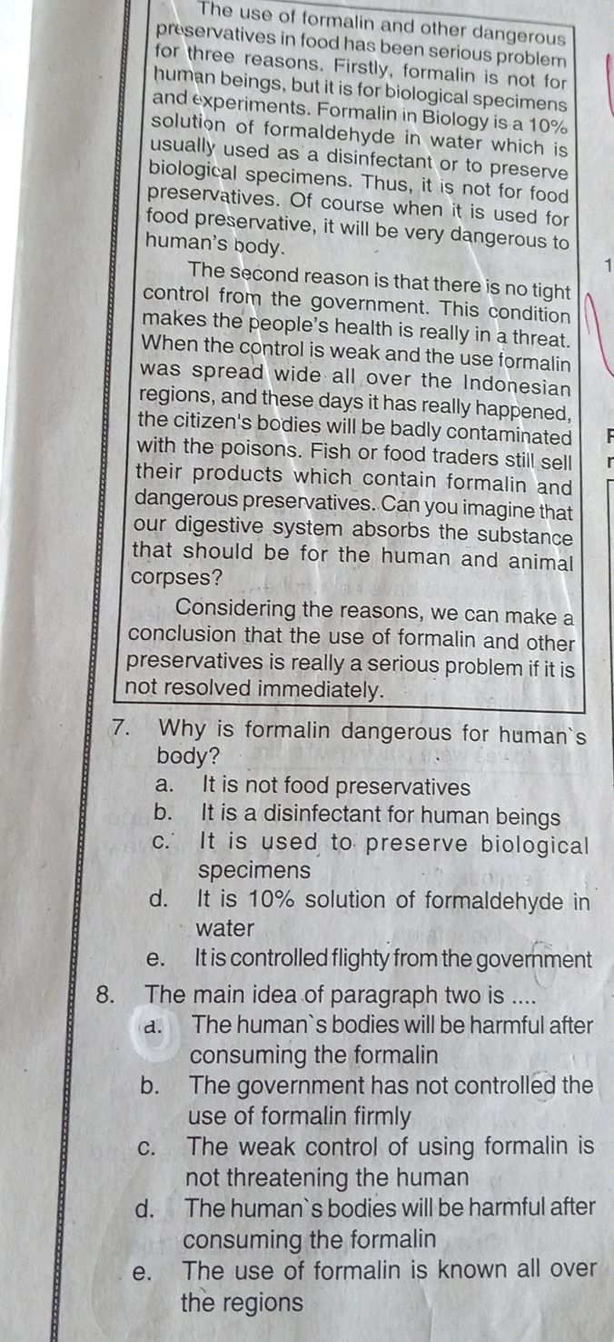 7. Why is formalin dangerous for human's | StudyX