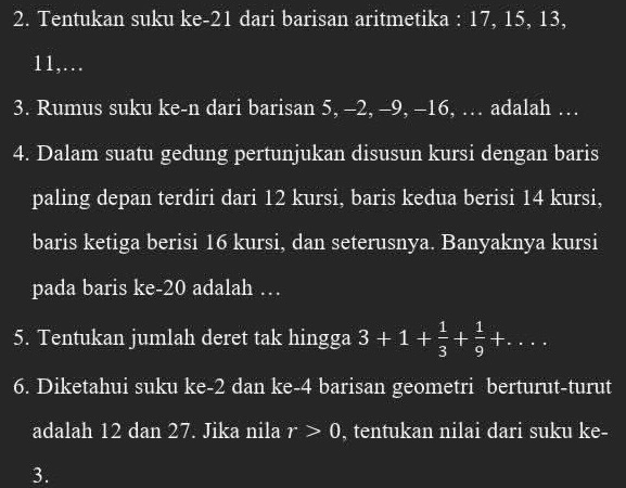 2. Tentukan suku ke-21 dari barisan | StudyX