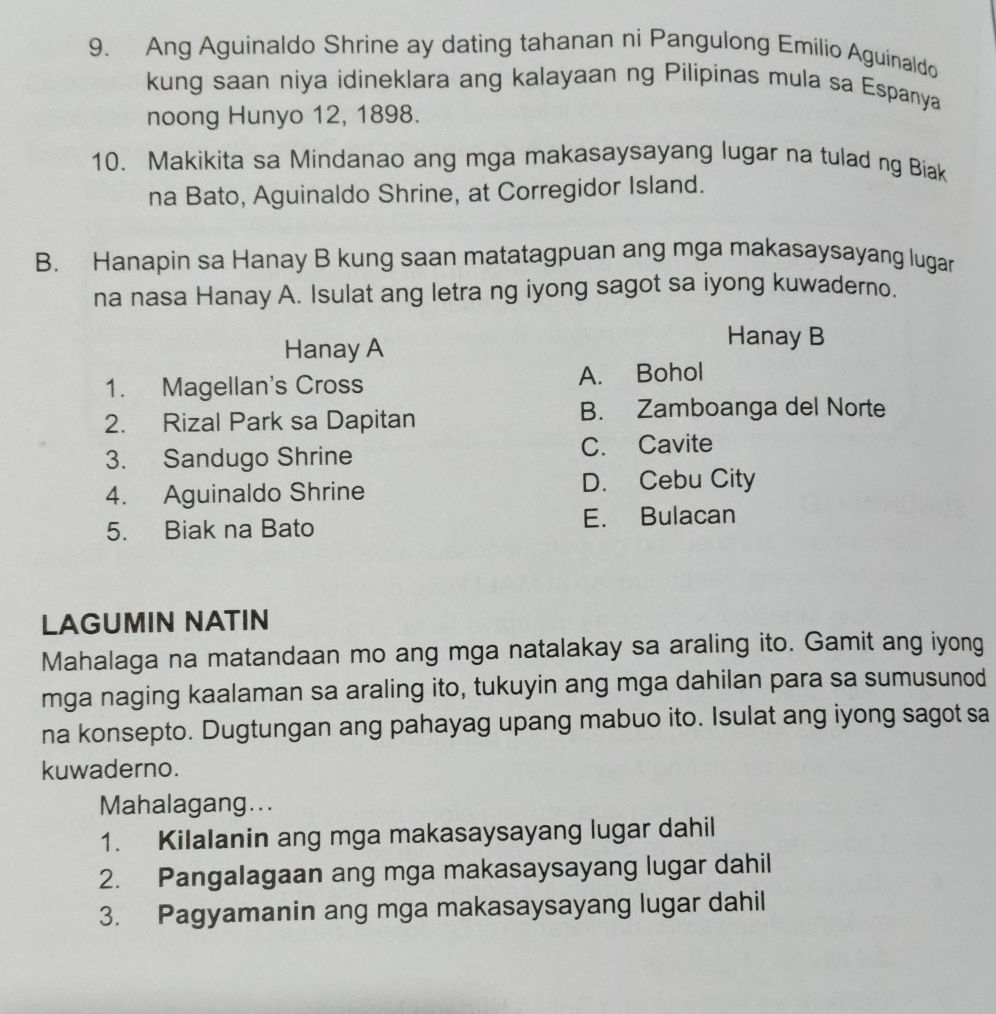 B. Hanapin sa Hanay B kung saan matatagpuan | StudyX