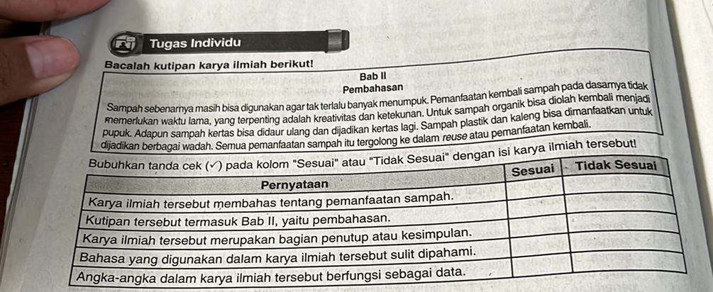Bubuhkan tanda cek (√) pada kolom "Sesuai" | StudyX