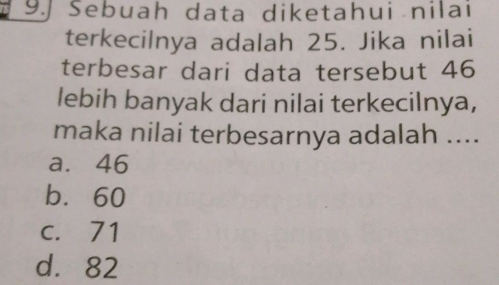 9. Sebuah data diketahui nilai terkecilnya | StudyX