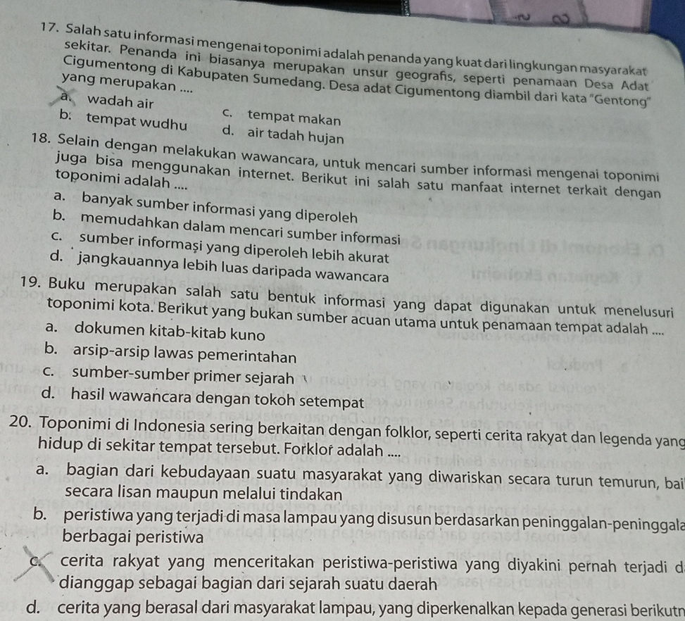 17. Salah satu informasi mengenai toponimi | StudyX