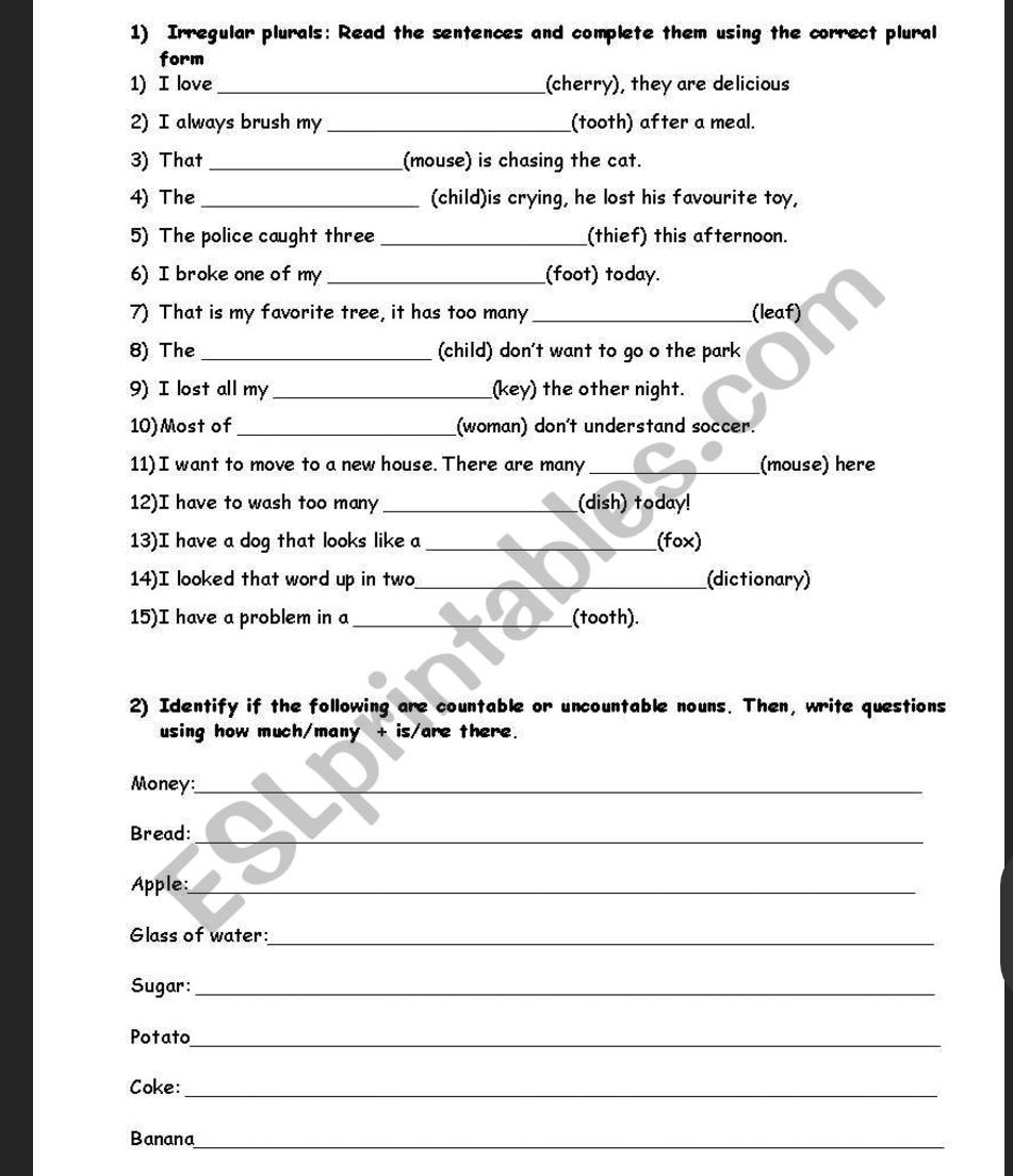 1) Irregular plurals: Read the sentences and | StudyX