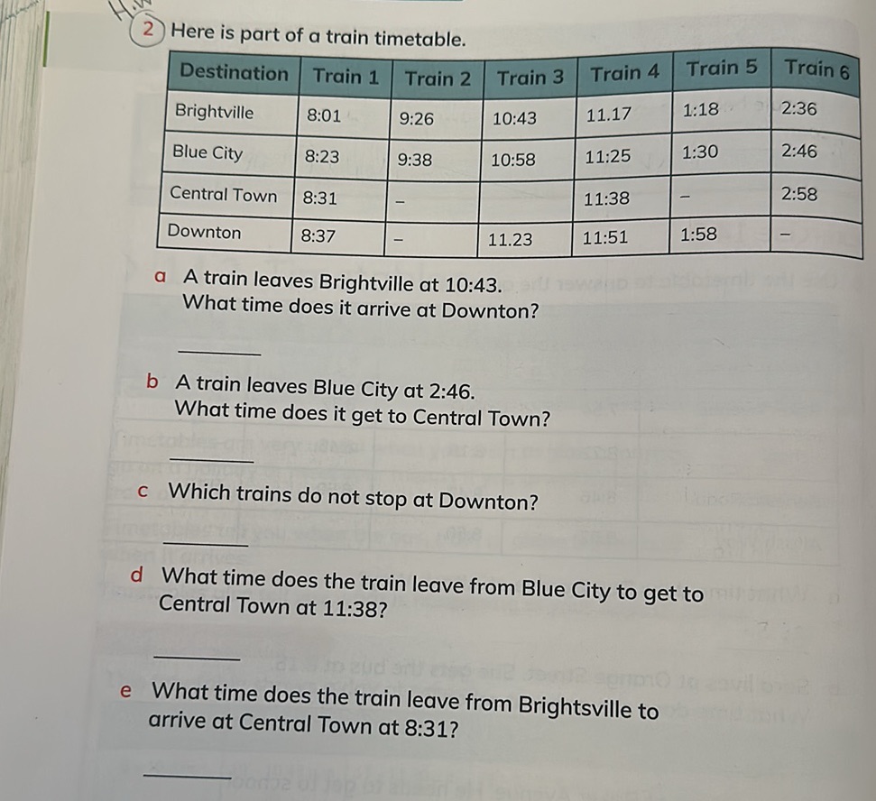Here is part of a train timetable. | | StudyX
