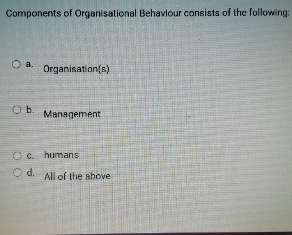Components of Organisational Behaviour | StudyX