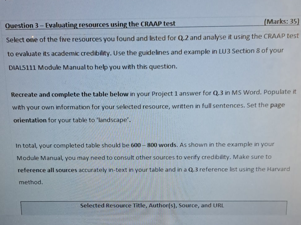 Question 3 - Evaluating resources using the | StudyX