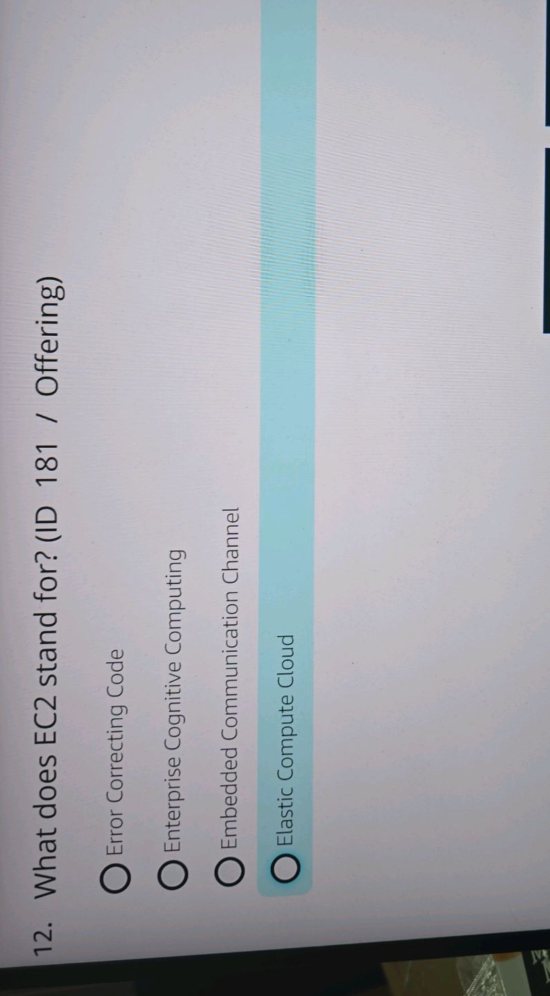 12. What does EC2 stand for? (ID 181 / | StudyX