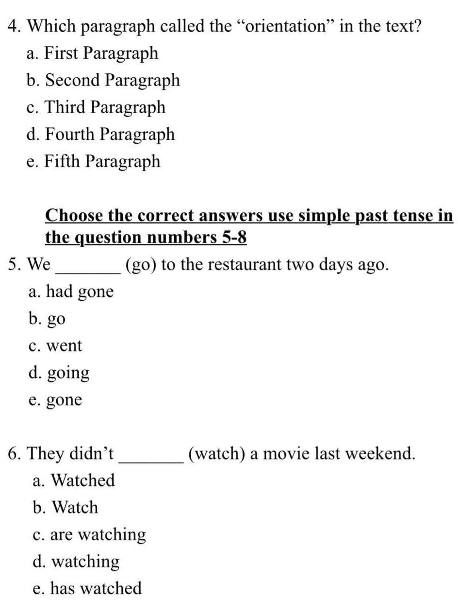 4. Which paragraph called the "orientation" | StudyX