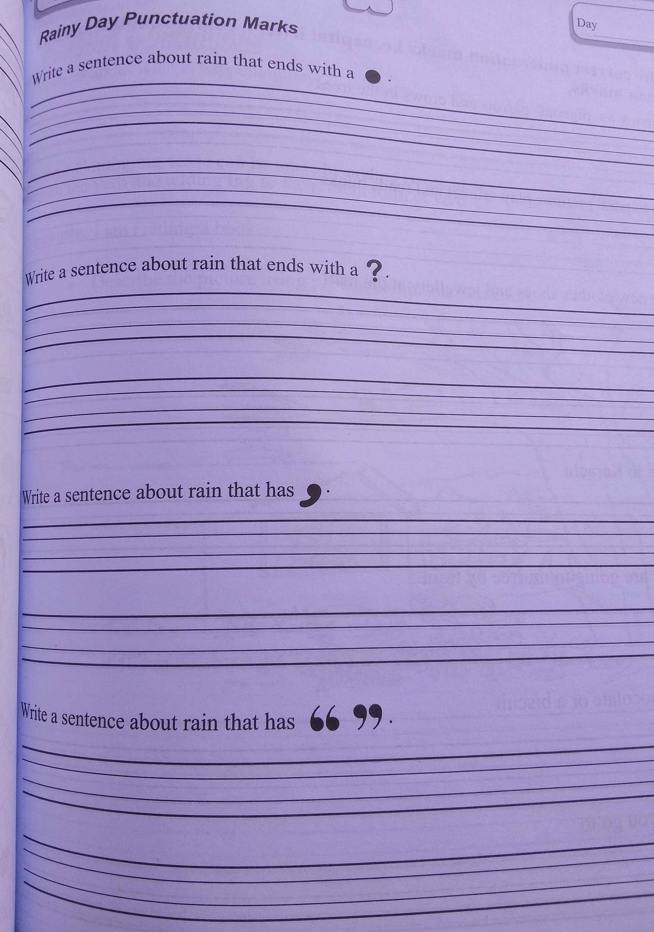 Write a sentence about rain that ends with a | StudyX