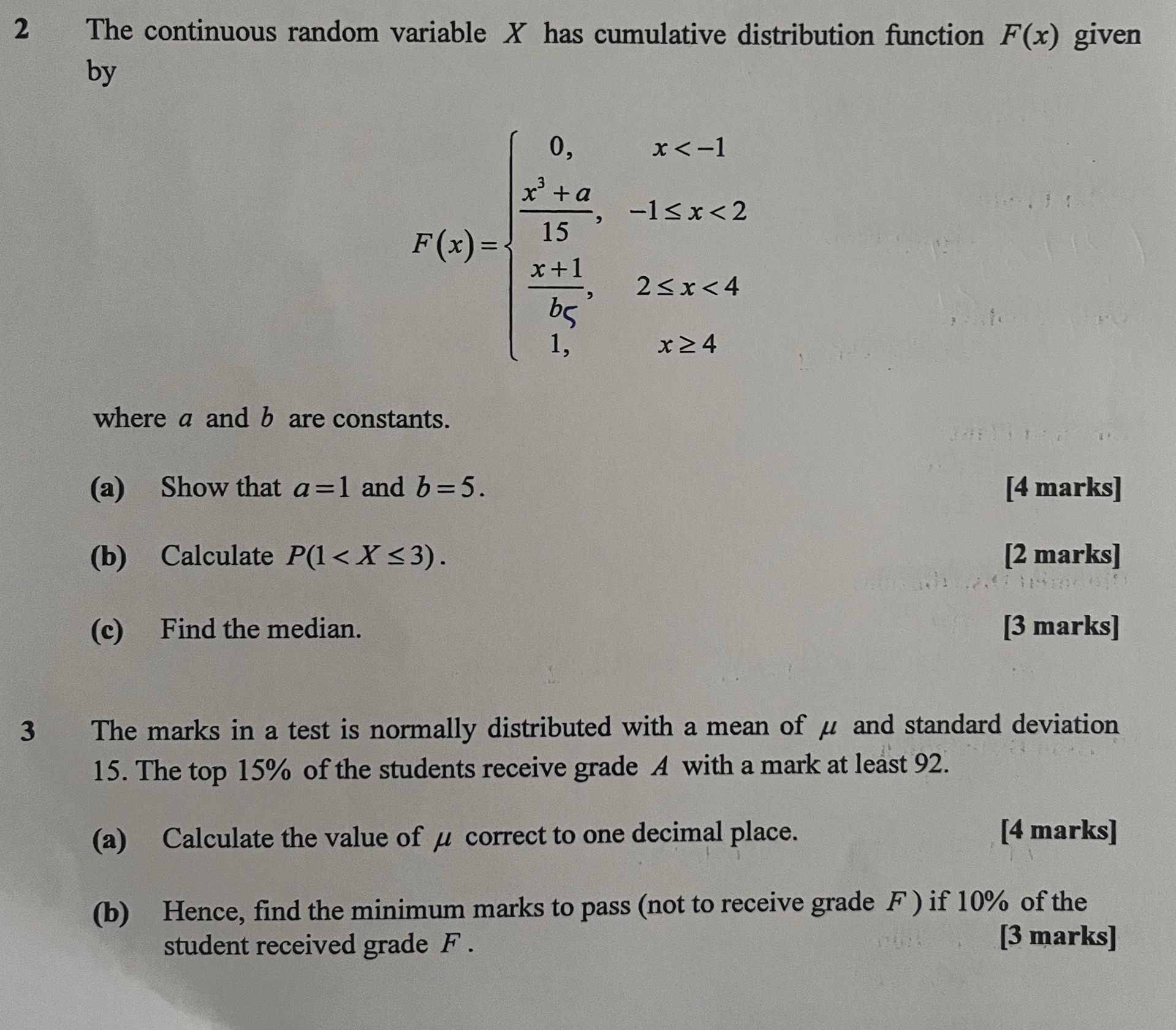 2 The continuous random variable $X$ has | StudyX