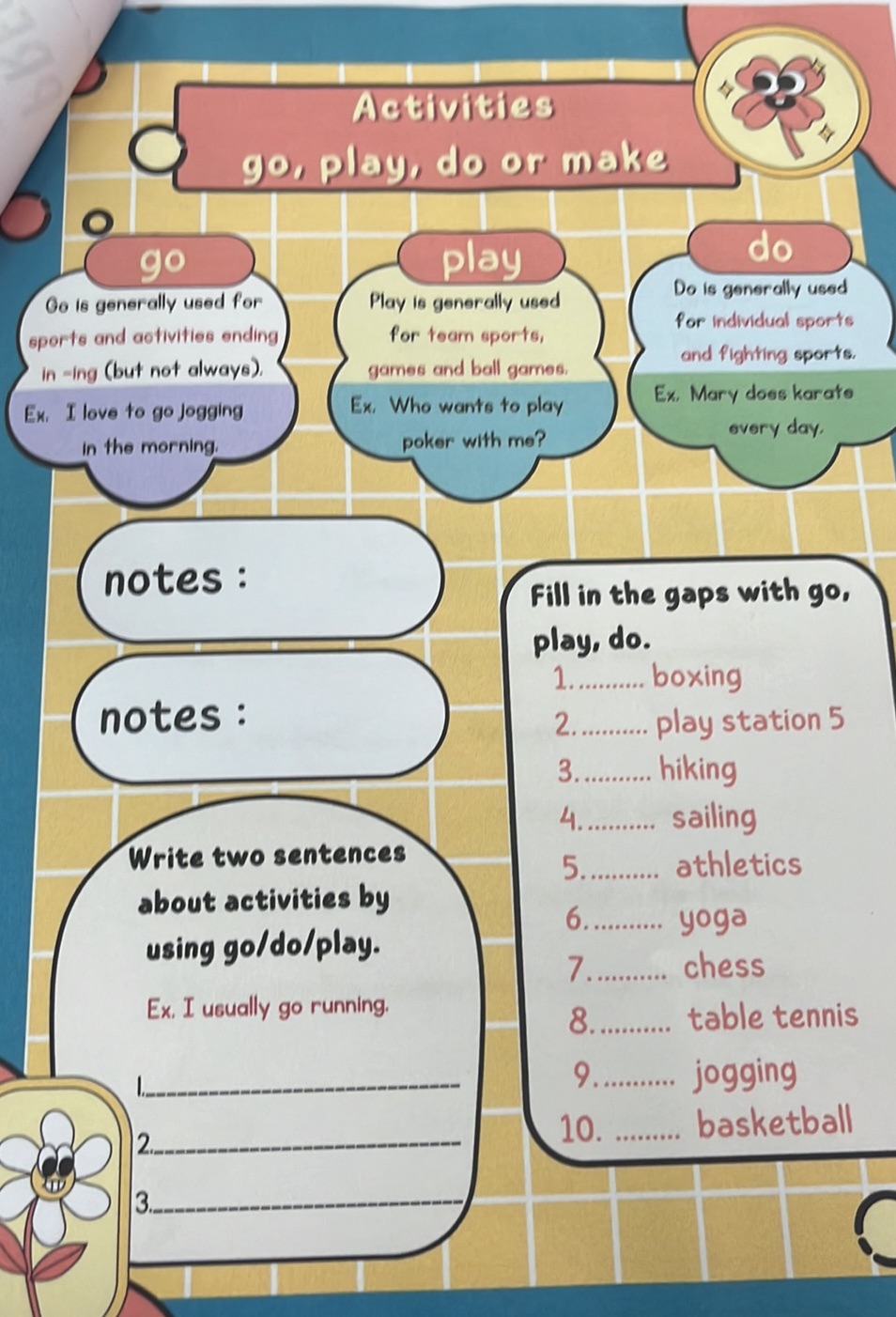 Fill in the gaps with go, play, do. 1. | StudyX