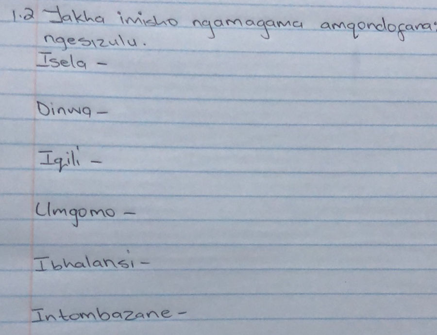 1.2 Jakha imisho ngamagama amqondogana: | StudyX