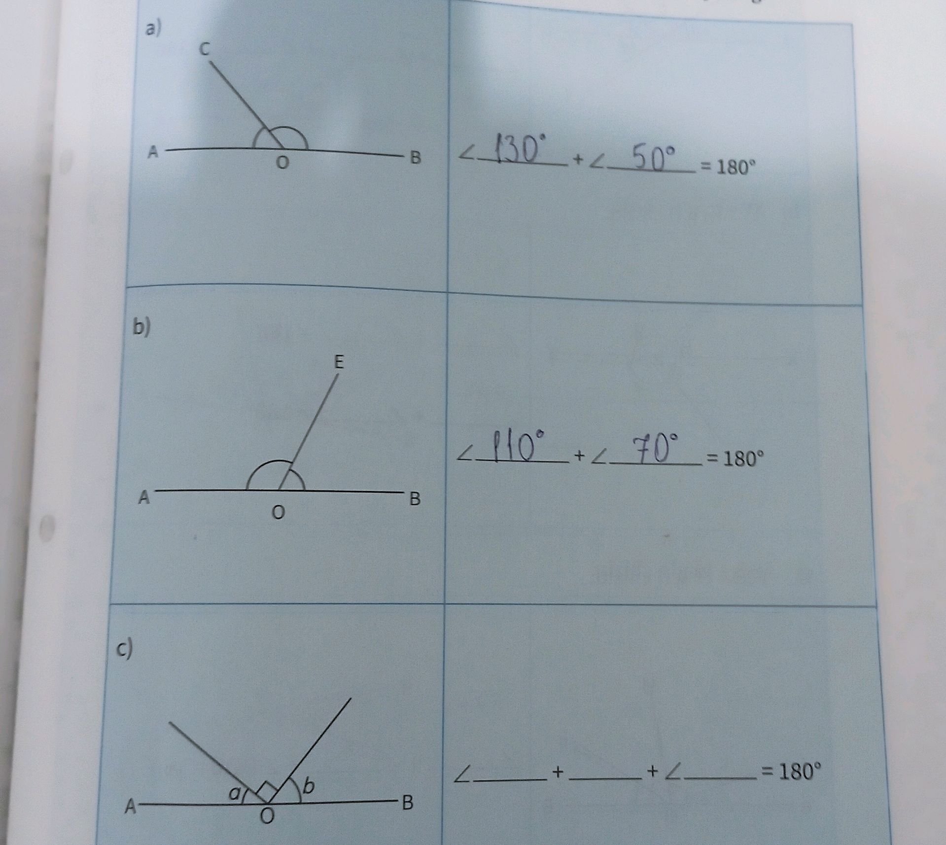 a) Diagram with angle AOC and angle COB. $ | StudyX