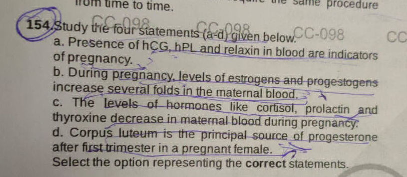 154. Study the four statements (a-d) given | StudyX