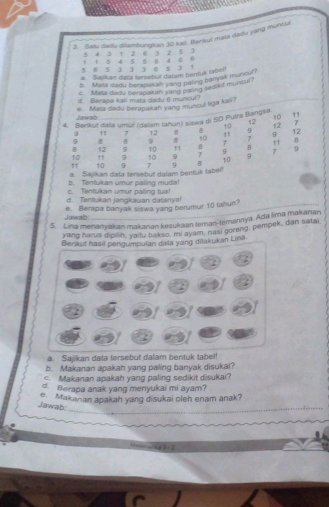 3. Satu dadu dillambungkan 30 kali. Berikut | StudyX