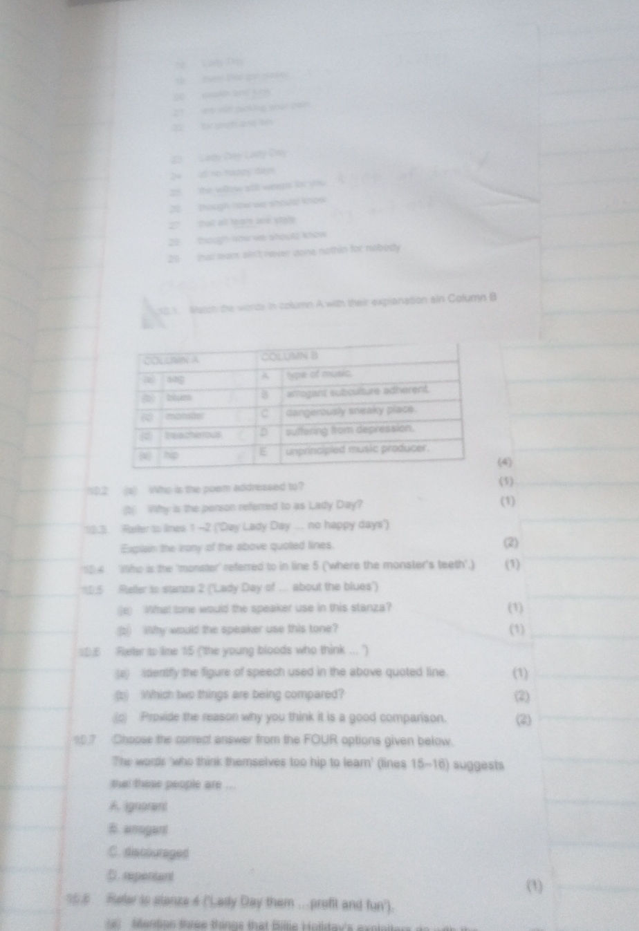 10.1 Match the words in column A with their | StudyX