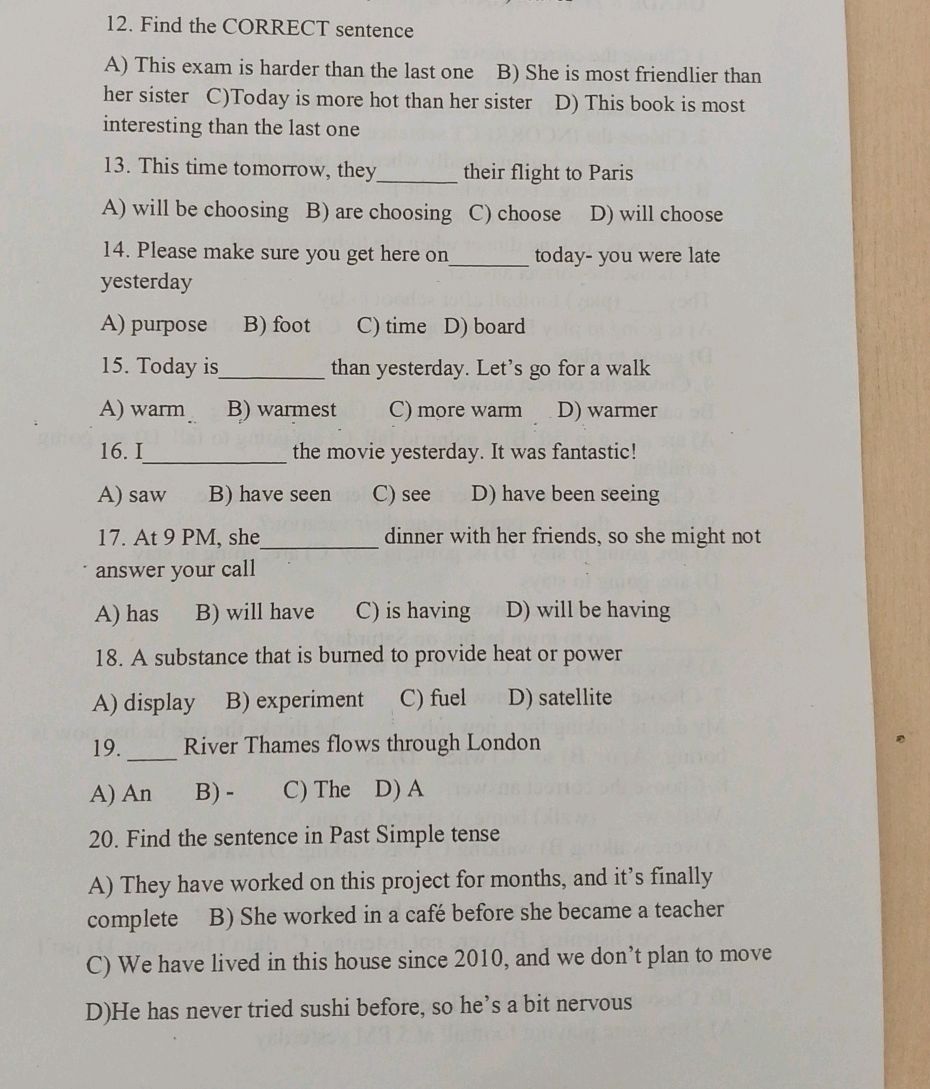 12. Find the CORRECT sentence A) This exam | StudyX