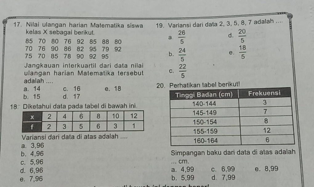 17. Nilai ulangan harian Matematika siswa | StudyX