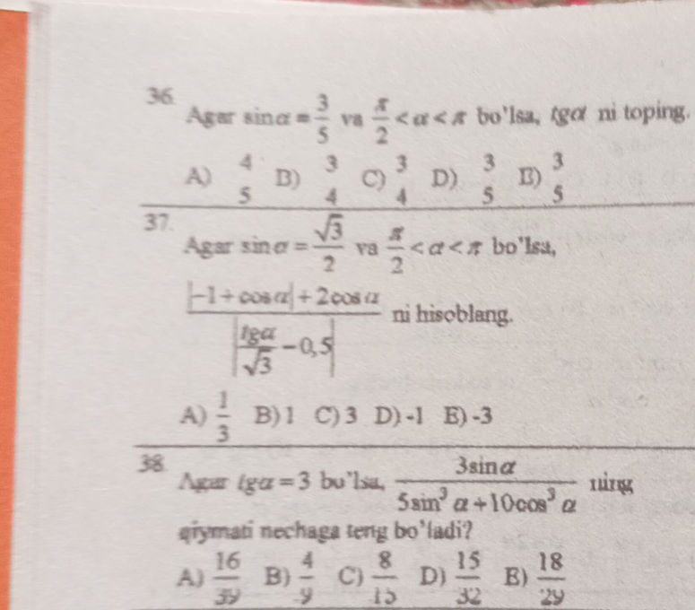 36. Agar $ = {3}{5}$ va $ { }{2}