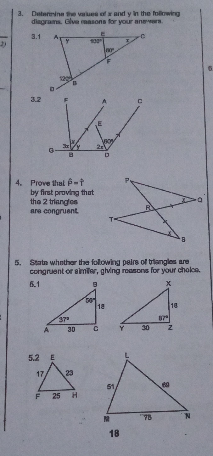 3. Determine the values of x and y in the | StudyX