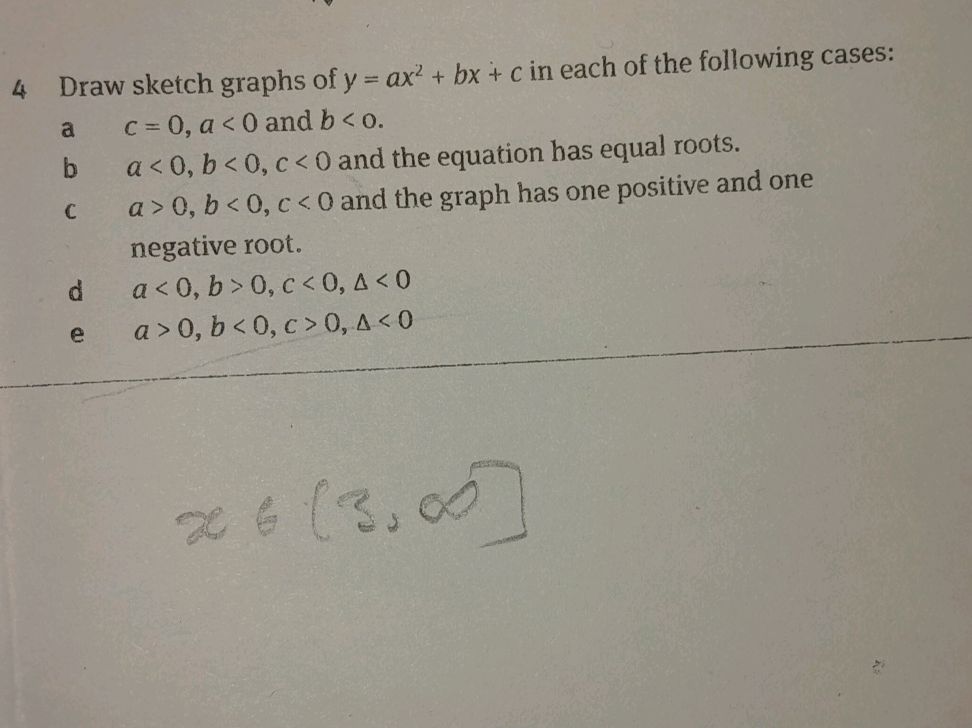 4 Draw sketch graphs of $y = ax^2 + bx + c$ | StudyX