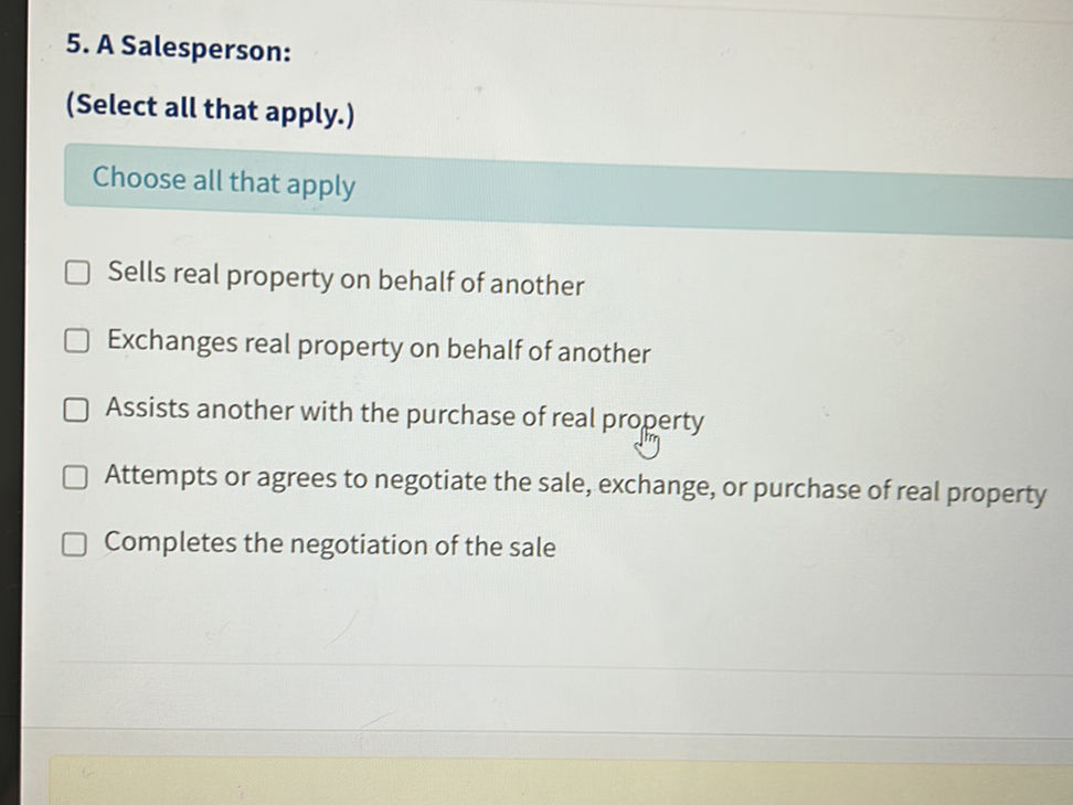 5. A Salesperson: (Select all that apply.) | StudyX