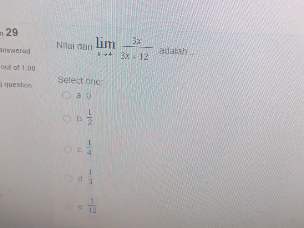 Nilai dari $_{x 4} {3x}{3x + 12}$ adalah | StudyX