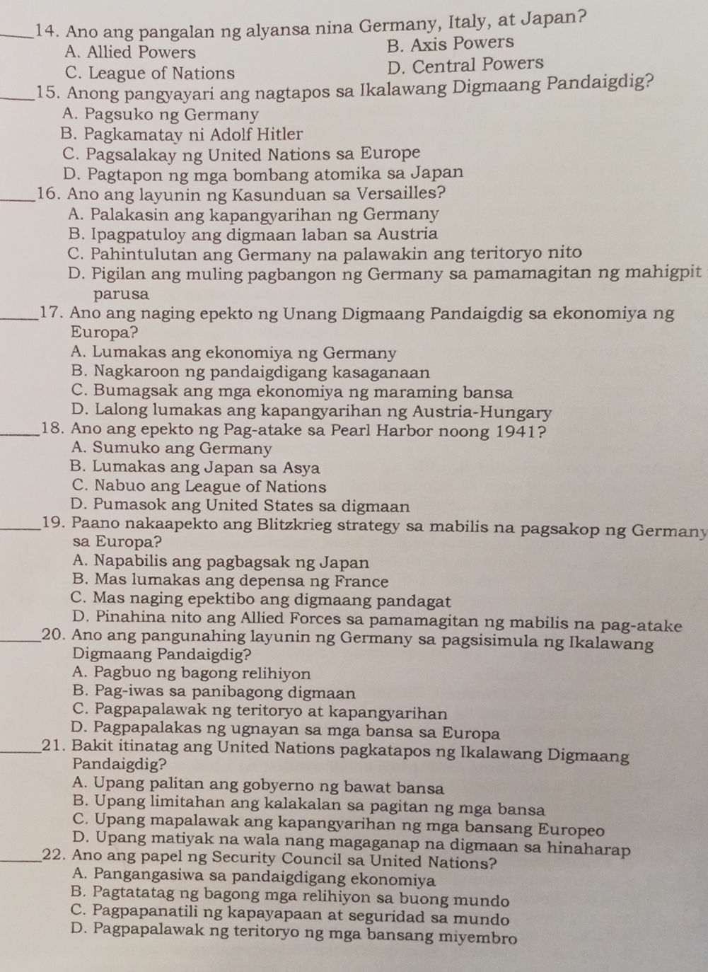 14. Ano ang pangalan ng alyansa nina | StudyX