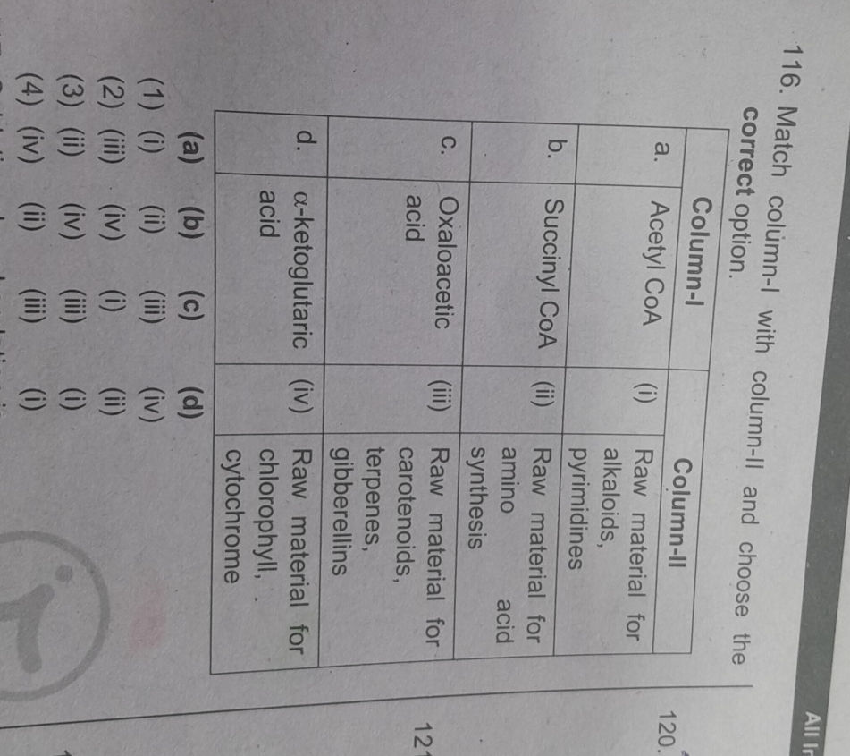 116. Match column-I with column-II and | StudyX