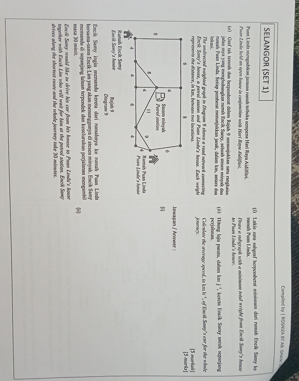 (a) Graf tak terarah dan berpemberat dalam | StudyX
