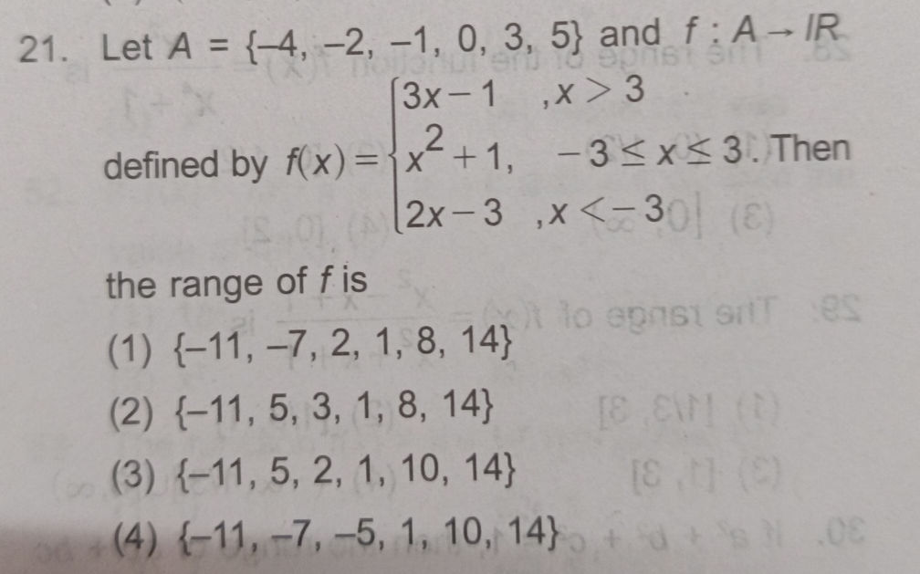 21. Let $A = \{-4, -2, -1, 0, 3, 5\}$ and | StudyX
