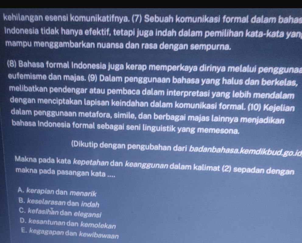 Makna pada kata kepetahan dan keanggunan | StudyX