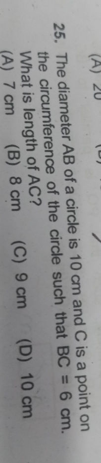 25. The diameter AB of a circle is 10 cm and | StudyX