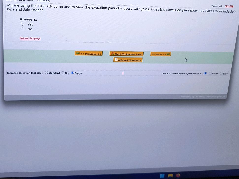 You are using the EXPLAIN command to view | StudyX