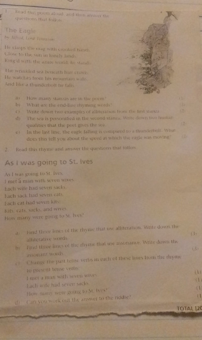1. Read this poem aloud, and then answer the | StudyX
