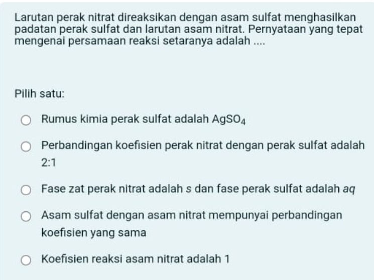 Larutan perak nitrat direaksikan dengan asam | StudyX
