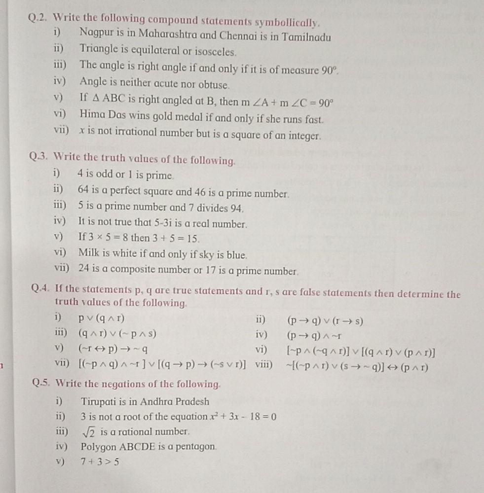 Q.2. Write the following compound statements | StudyX
