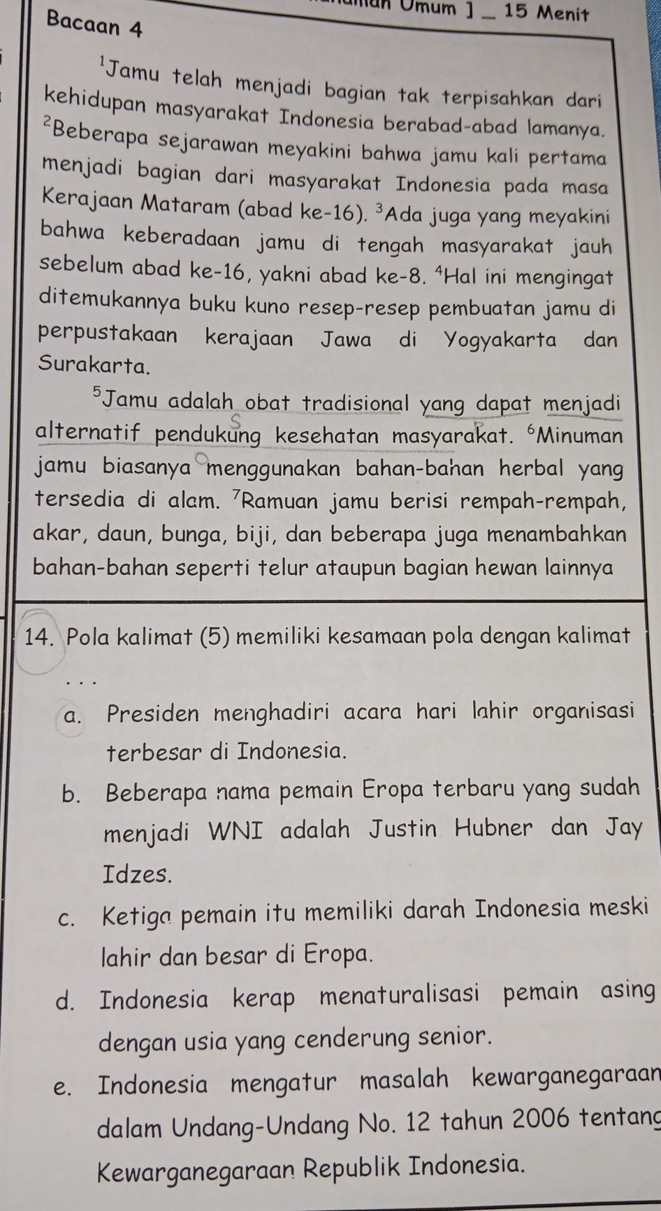 14. Pola kalimat (5) memiliki kesamaan pola | StudyX