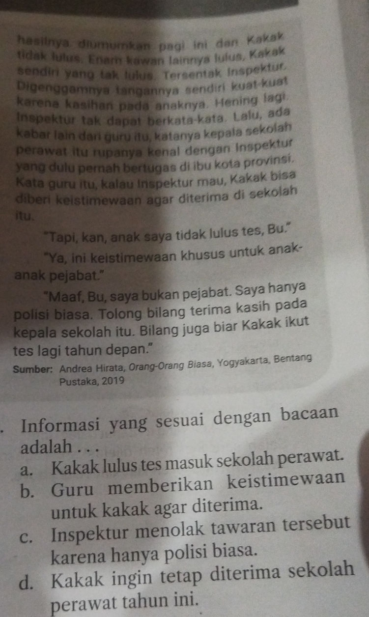 Informasi yang sesuai dengan bacaan | StudyX