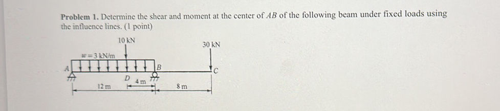 Problem 1. Determine the shear and moment at | StudyX