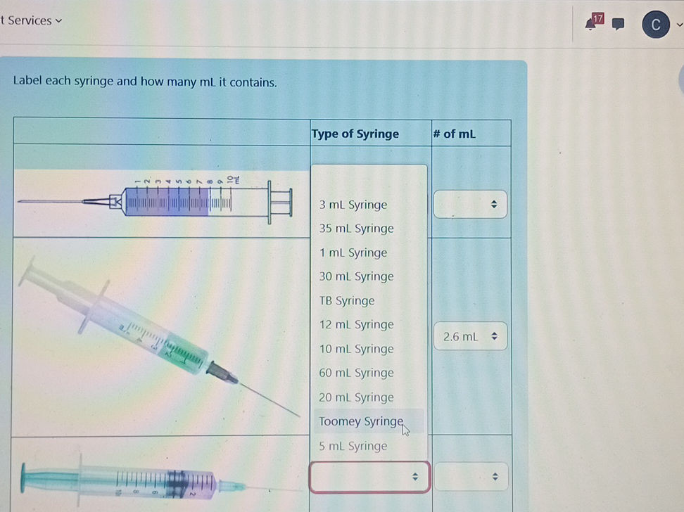 Label each syringe and how many mL it | StudyX