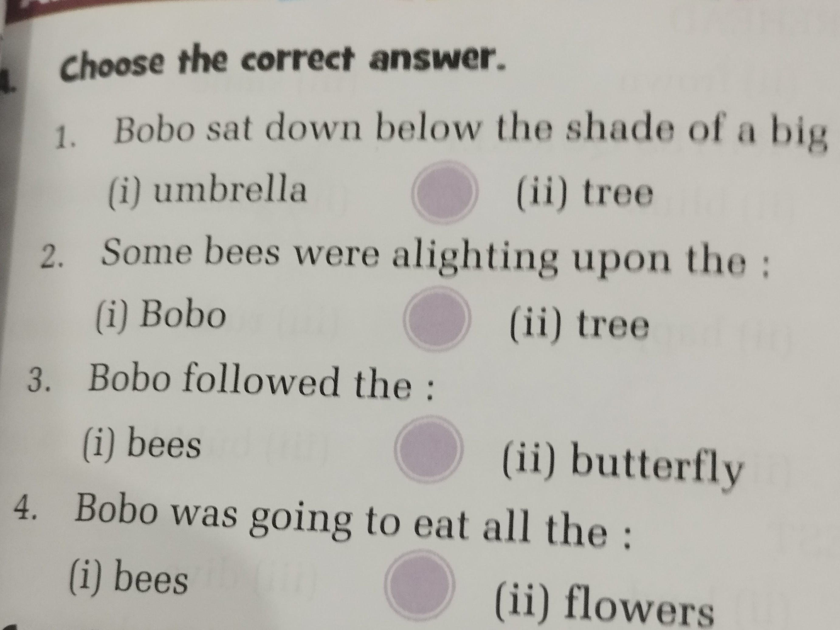 Choose the correct answer. 1. Bobo sat down | StudyX