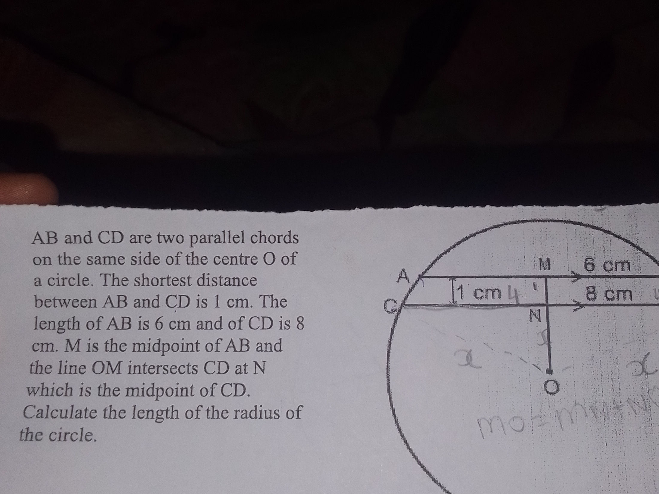 AB and CD are two parallel chords on the | StudyX