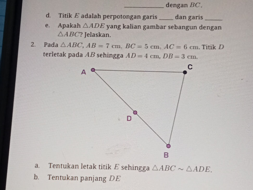 d. Titik E adalah perpotongan garis dengan | StudyX