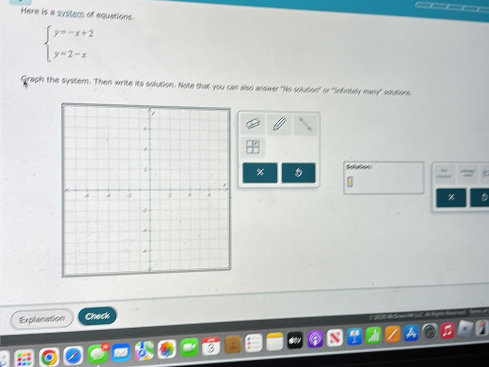 Here is a system of equations, $\ y = -x + | StudyX