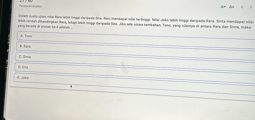 Dalam suatu ujian, nilai Rara lebih tinggi | StudyX
