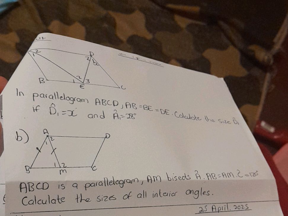 In parallelogram ABCD, AB = BE = DE. | StudyX